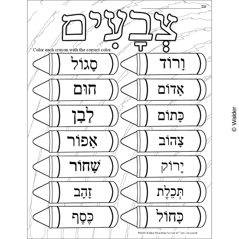 Learn Hebrew Colors-Color The Crayons (1) - Walder Education