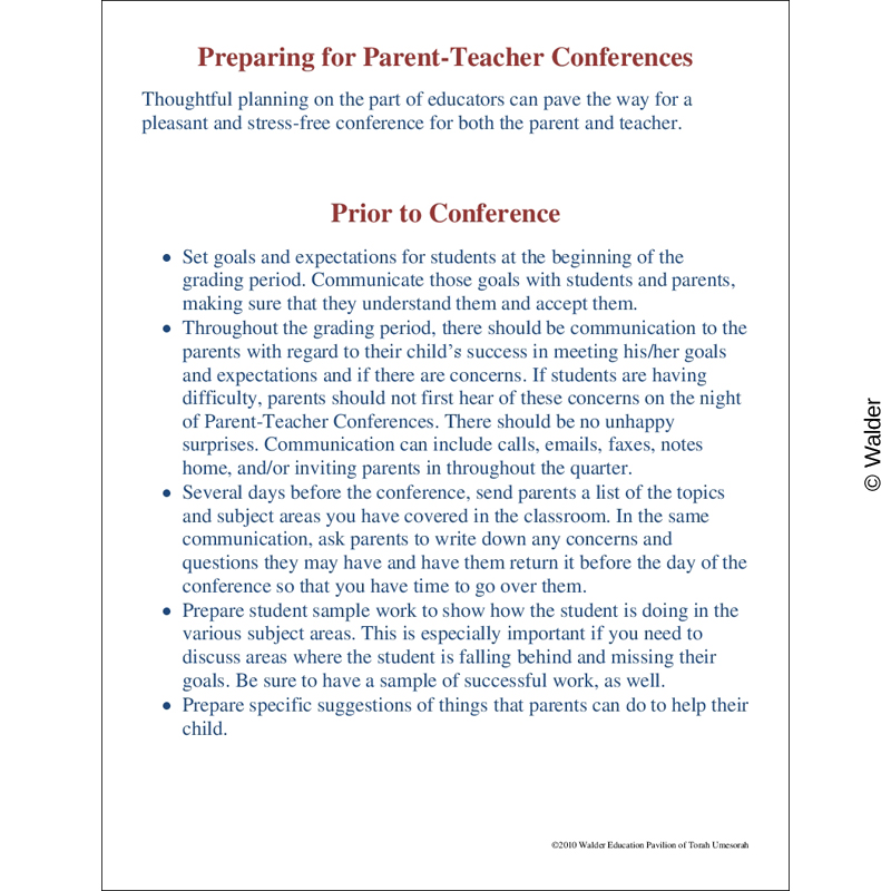 Preparation For Parent Teachers Conference - Walder Education