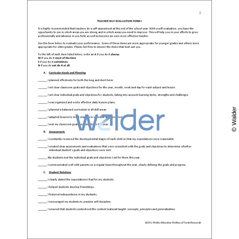 End of Year Teachers Self Evaluation Form - Walder Education