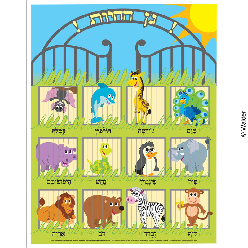 Hebrew Language Poster - Zoo Animals - Walder Education